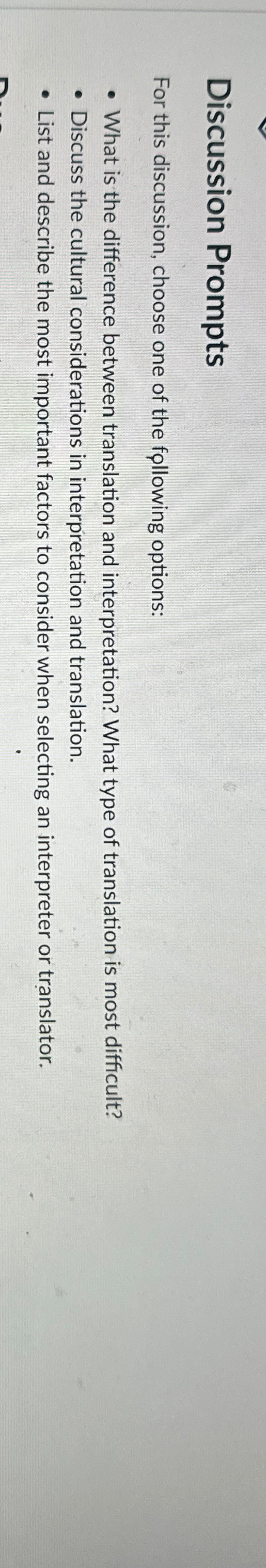 Solved Discussion PromptsFor this discussion, choose one of | Chegg.com