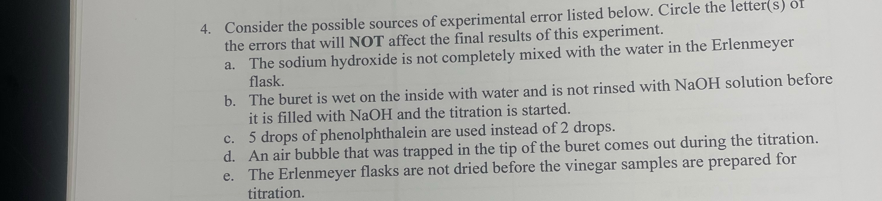 Solved Consider the possible sources of experimental error | Chegg.com