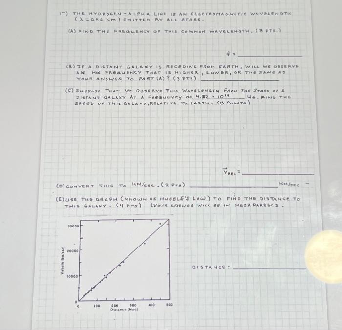 Solved 17) THE HYDROGEN - ALPHA LINE IS AN ELECTROMAGNETIC | Chegg.com