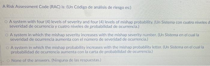 Solved A Risk Assessment Code (RAC) is: (Un Código de | Chegg.com