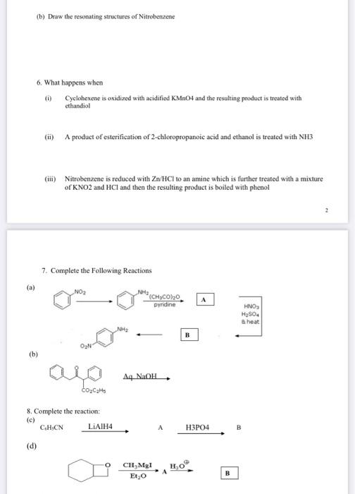 Solved (b) Draw the resonating structures of Nitrobenzene 6. | Chegg.com