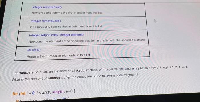 Solved The summary of the methods of the LinkedList class is | Chegg.com