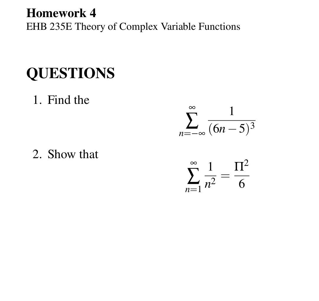 Solved Homework 4 Ehb 235e Theory Of Complex Variable