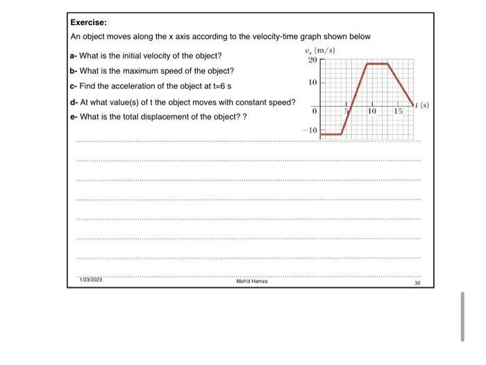 Solved Exercise: An object moves along the x axis according | Chegg.com