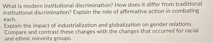 Solved What is modern institutional discrimination? How does | Chegg.com