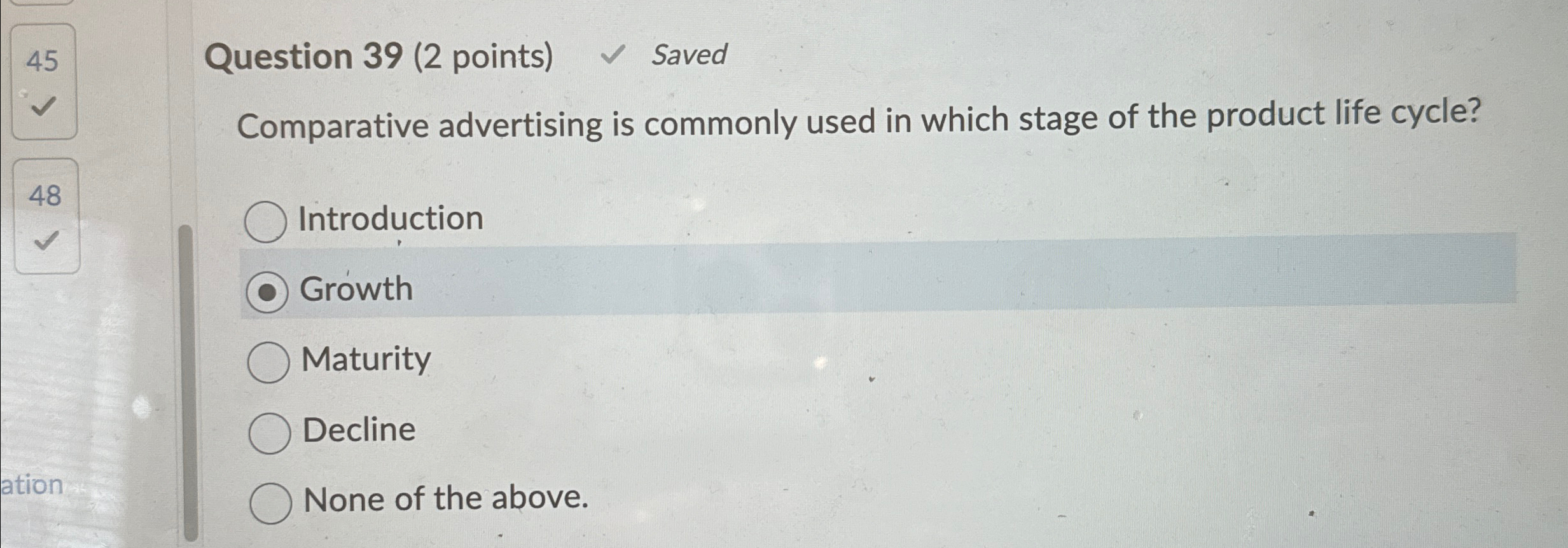 Solved Question 39 (2 ﻿points) ﻿SavedComparative | Chegg.com