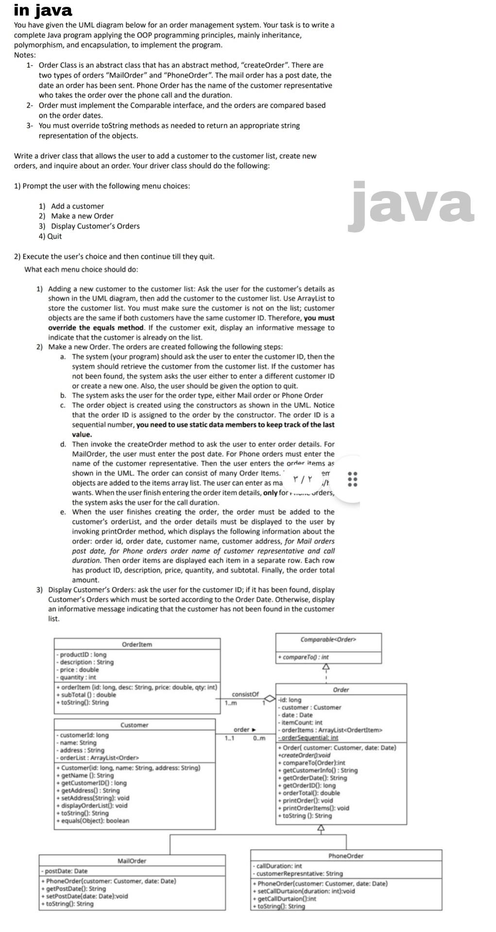 Solved in java You have given the UML diagram below for an | Chegg.com
