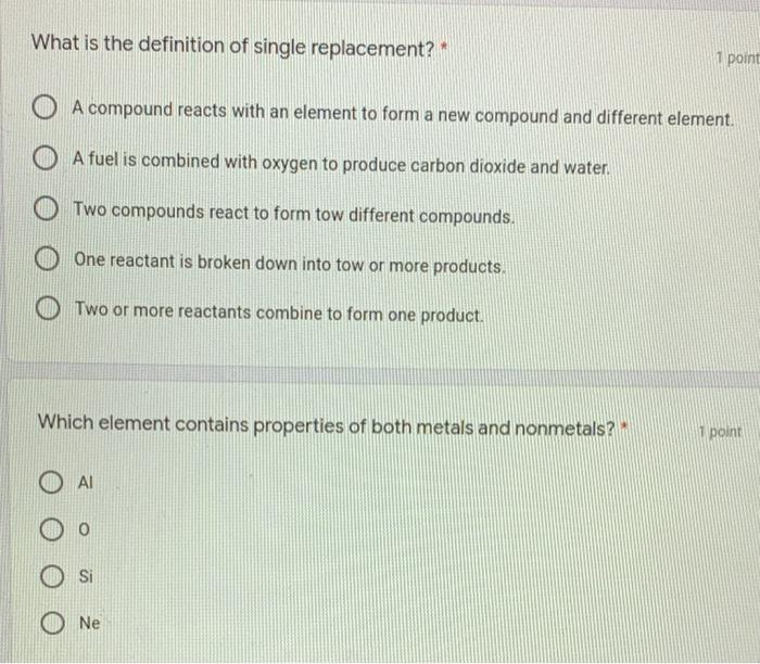 Solved What is the definition of single replacement? 1 point | Chegg.com