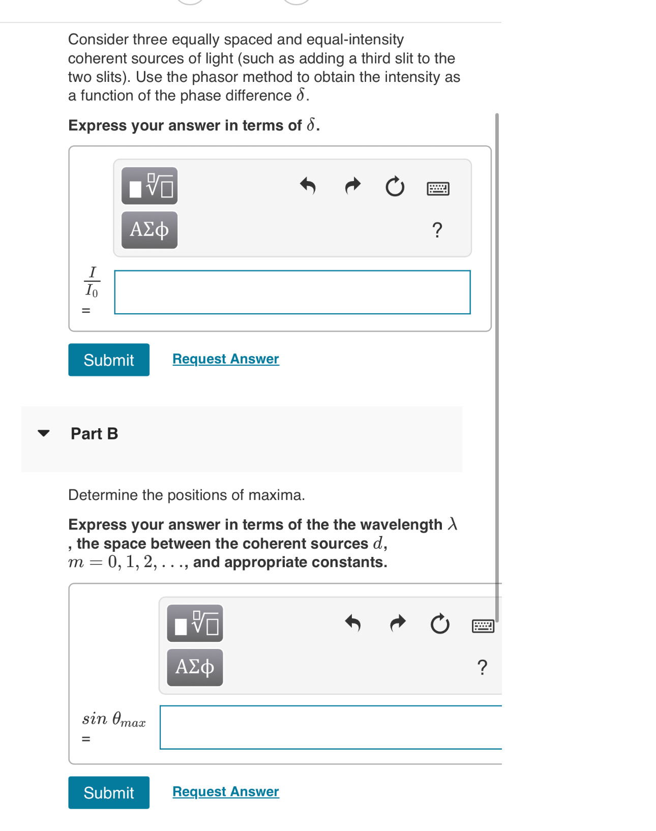 Solved Consider three equally spaced and equal-intensity | Chegg.com