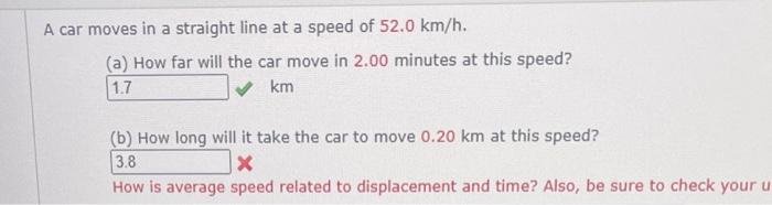 A car moves in a straight line at a speed of 52.0 | Chegg.com