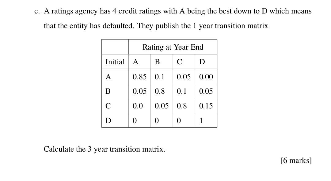 Solved c. A ratings agency has 4 credit ratings with A being | Chegg.com