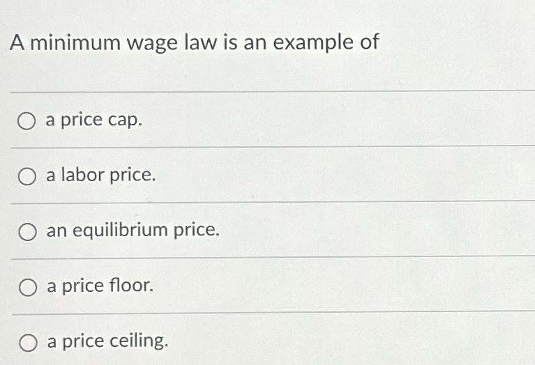 Solved A minimum wage law is an example ofa price cap.a | Chegg.com