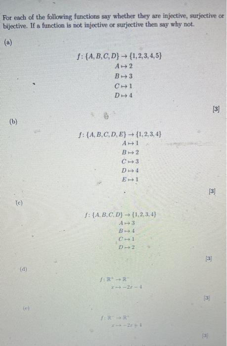Solved For each of the following functions say whether they | Chegg.com
