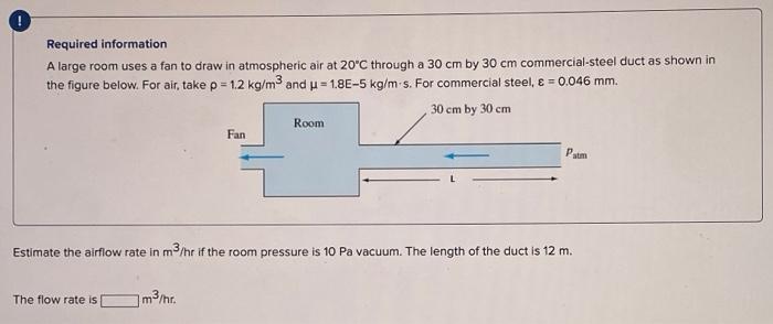 Solved ! Required information A large room uses a fan to | Chegg.com