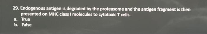Solved 29. Endogenous antigen is degraded by the proteasome | Chegg.com