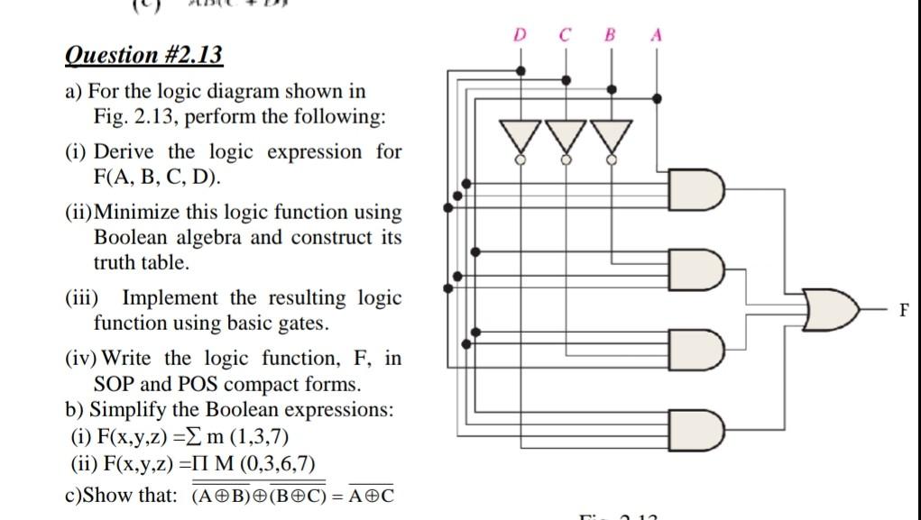 Solved D C B Question #2.13 A) For The Logic Diagram Shown 