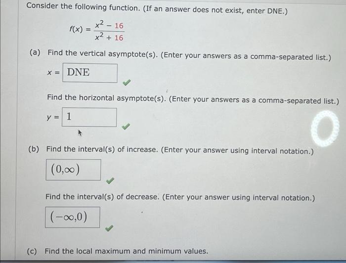 Solved Consider the following function. (If an answer does | Chegg.com