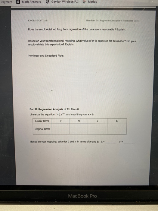 Handout L8. Regression Analysis of Nonlinear Data | Chegg.com