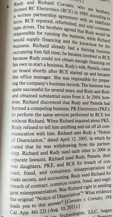 Solved Rudy and Richard Corrales, who are brothers, formed | Chegg.com