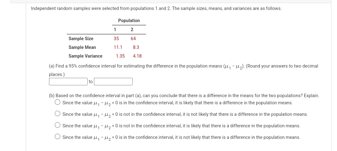 Independent random samples were selected from | Chegg.com