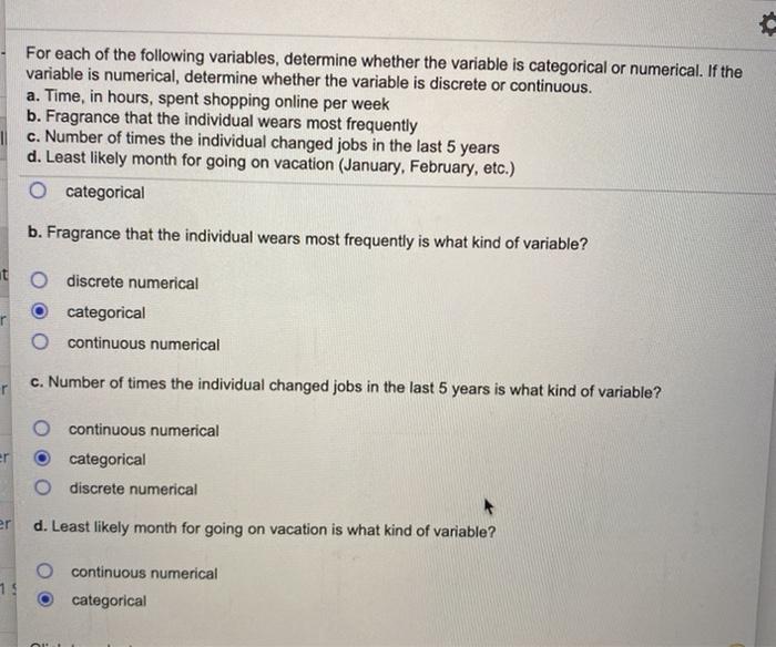Solved For each of the following variables, determine | Chegg.com