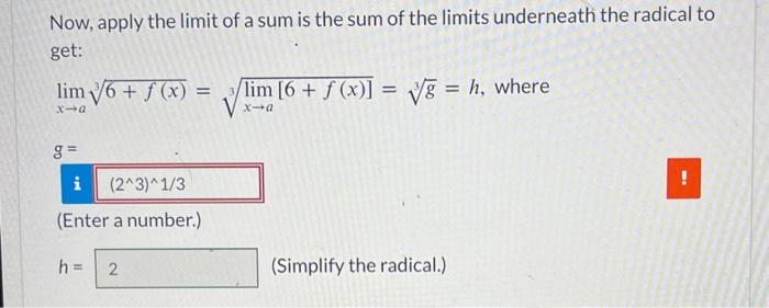 Solved now, apply the limit of a sum is the sum of the | Chegg.com