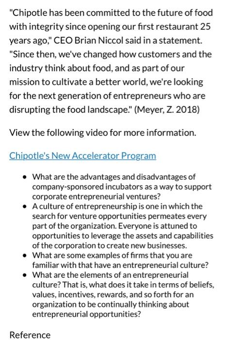 "Chipotle has been committed to the future of food | Chegg.com