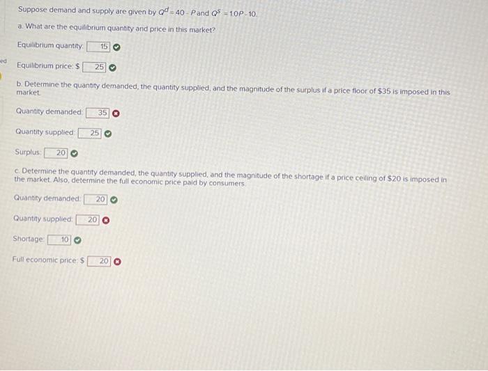 Solved Suppose demand and supply are given by Qd=40−P and | Chegg.com