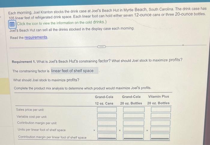 Solved Each morning, Joel Kranton stocks the drink case at | Chegg.com