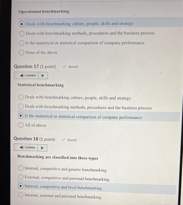 Solved Uperational benchmarking Deals with benchmarking | Chegg.com