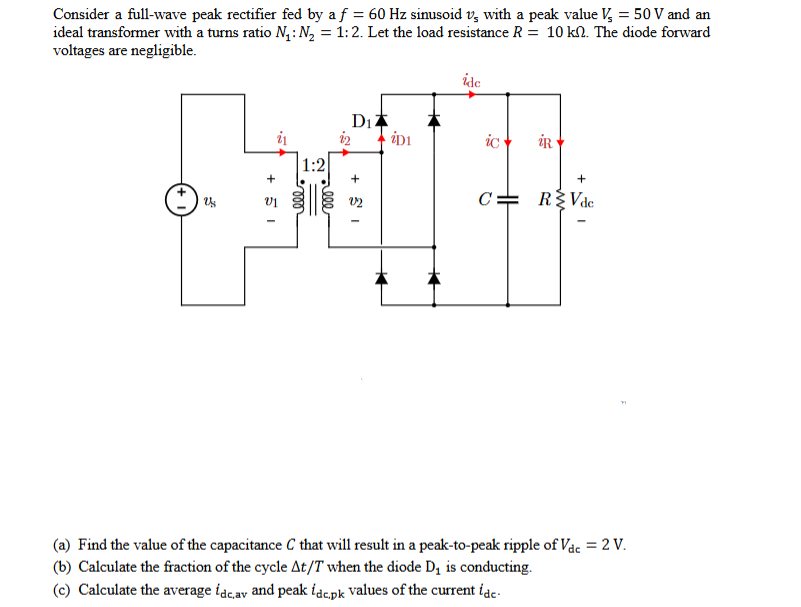 Solved Consider a full-wave peak rectifier fed | Chegg.com