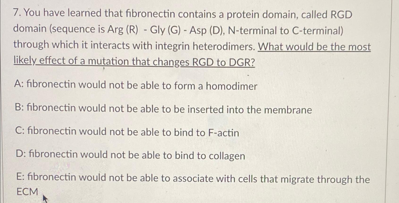 Solved You Have Learned That Fibronectin Contains A Protein