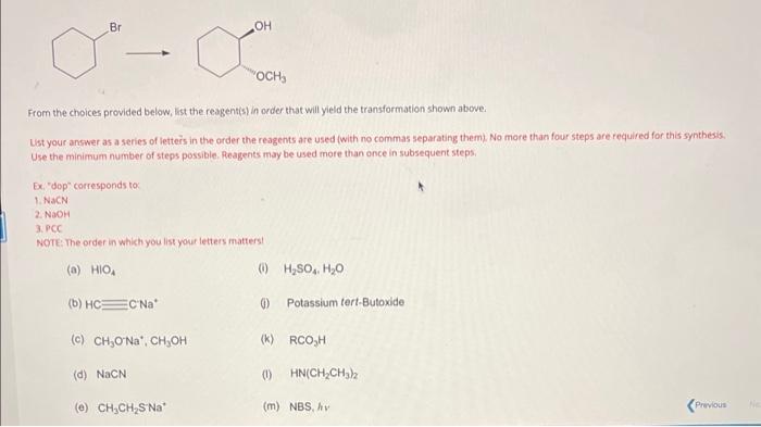 Solved From the choices provided below, list the reagent(s) | Chegg.com