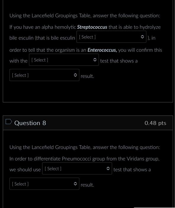 Solved Using the Lancefield Groupings Table, answer the | Chegg.com