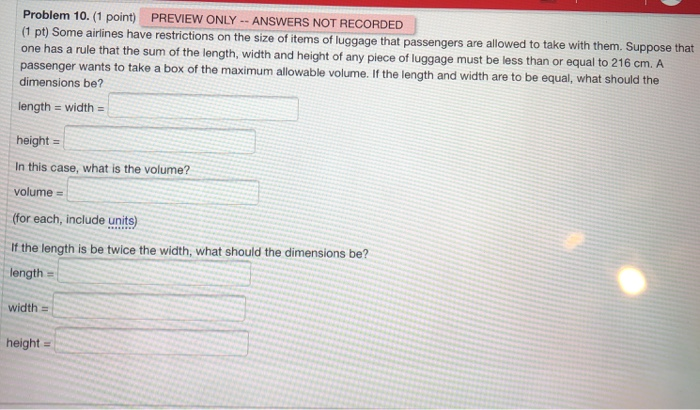 Solved Problem 5. (1 point) PREVIEW ONLY -- ANSWERS NOT | Chegg.com