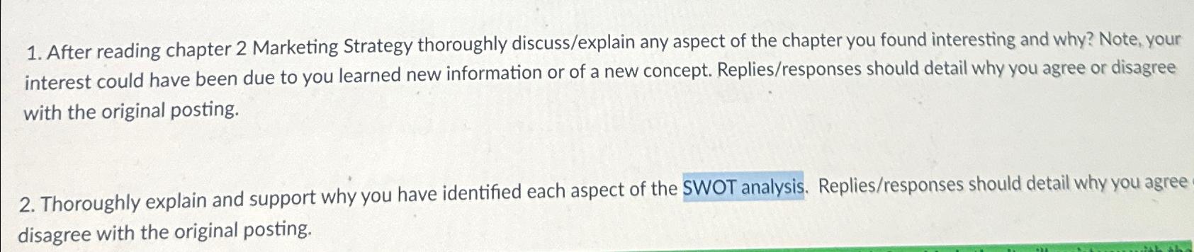 Solved After reading chapter 2 ﻿Marketing Strategy | Chegg.com