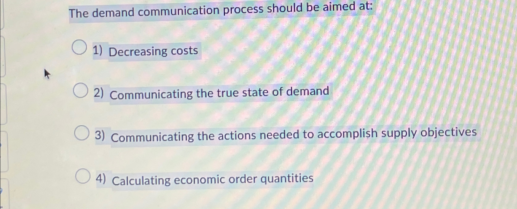 Solved The demand communication process should be aimed | Chegg.com