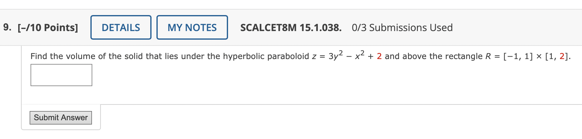 Solved [-/10 ﻿Points]SCALCET8M 15.1.038. 03 ﻿Submissions | Chegg.com