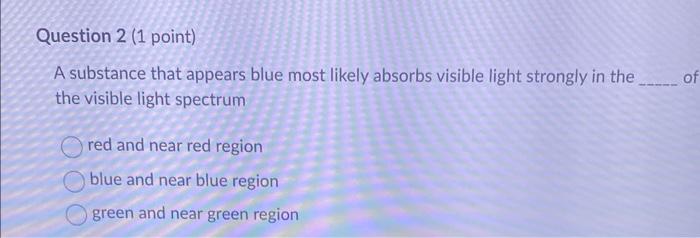 Solved A substance that appears blue most likely absorbs | Chegg.com