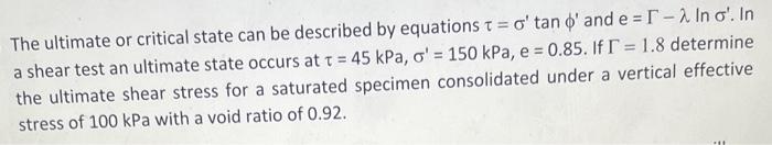 Solved The ultimate or critical state can be described by | Chegg.com