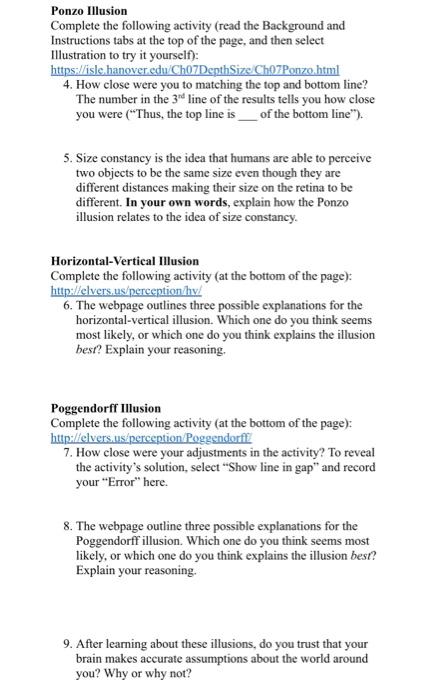Solved Ponzo Illusion Complete the following activity (read | Chegg.com
