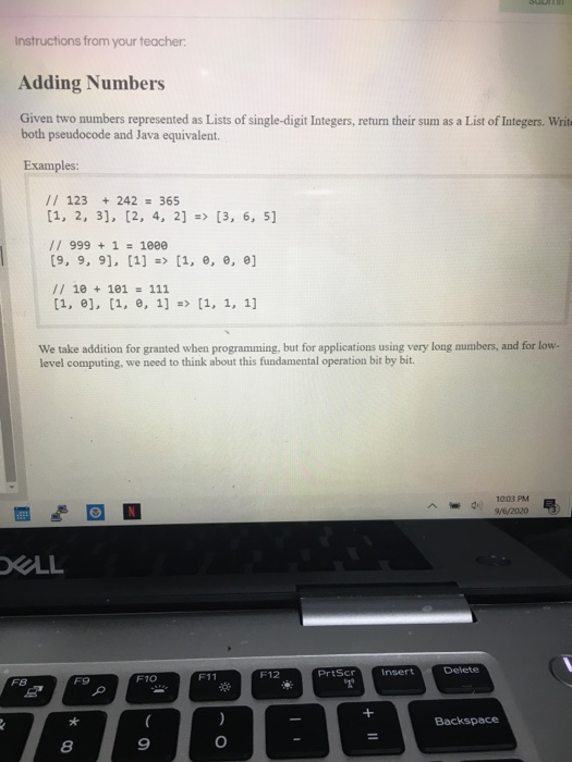 Solved Instructions From Your Teacher Adding Numbers Given 