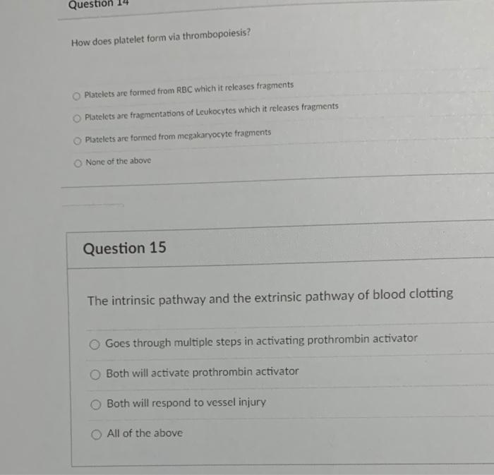 Solved Question How does platelet form via thrombopoiesis? | Chegg.com