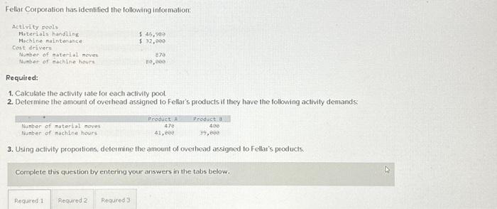 Solved Fellar Corporation has identified the following | Chegg.com