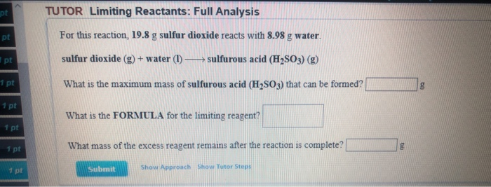 Solved TUTOR Limiting Reactants: Full Analysis For this | Chegg.com