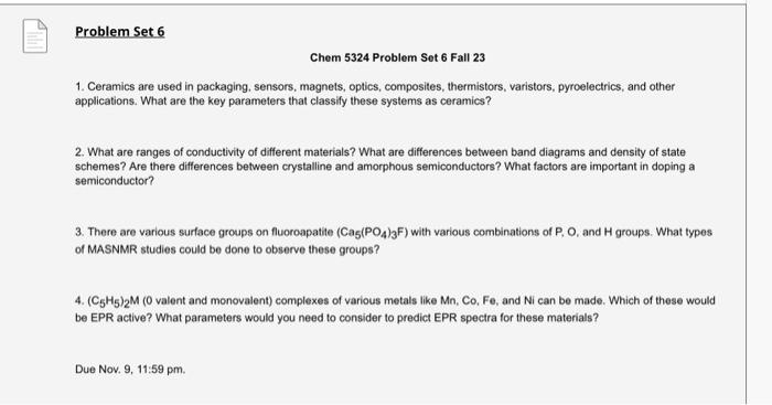 Solved Problem Set 6 Chem 5324 Problem Set 6 Fall 23 1. | Chegg.com