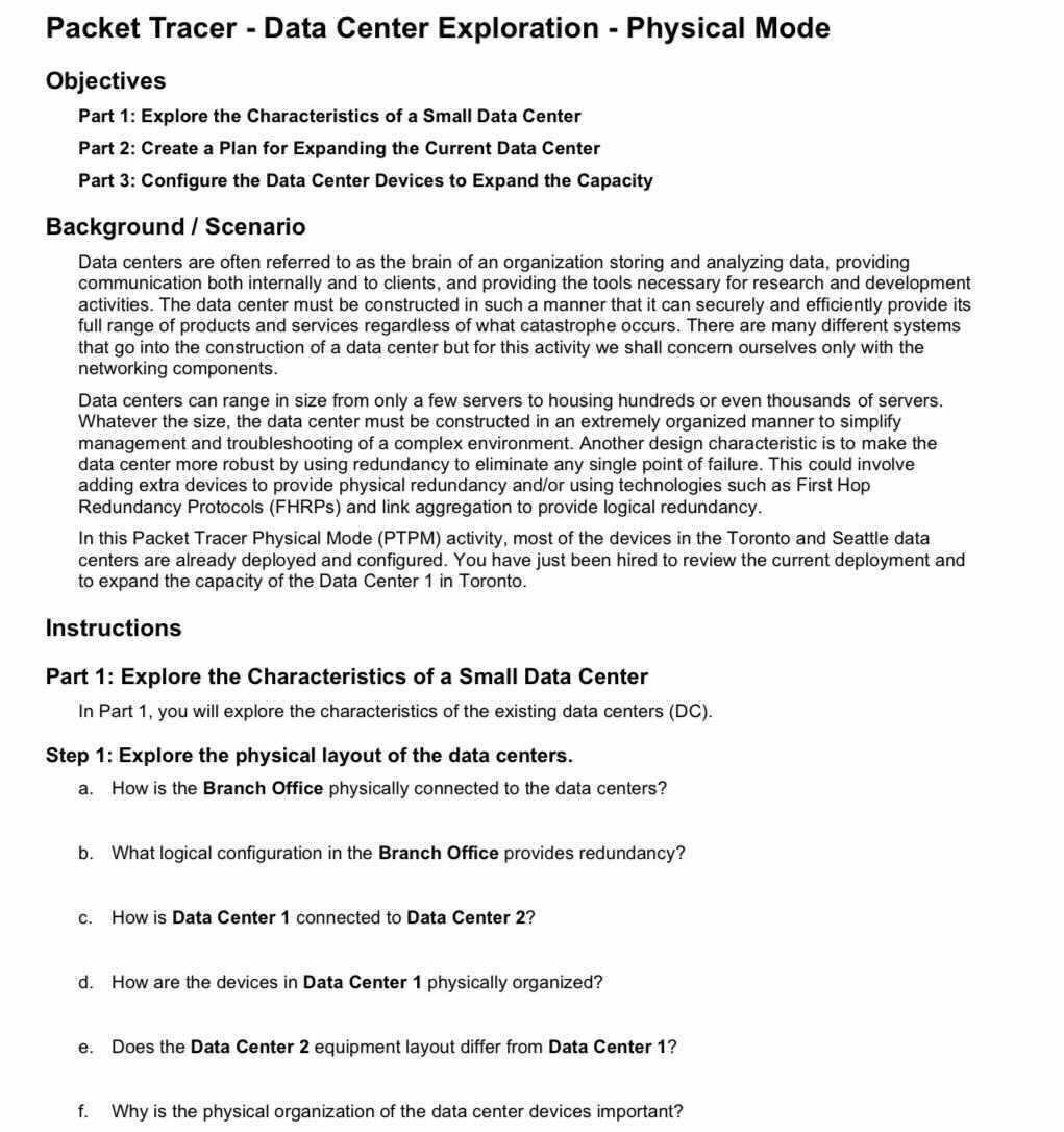 Packet Tracer - Data Center Exploration - Physical | Chegg.com