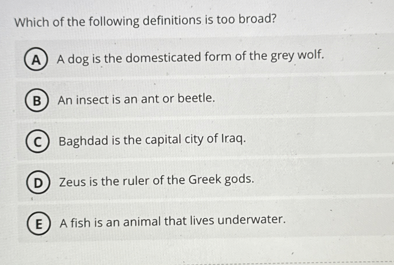 Solved Which of the following definitions is too broad?A dog | Chegg.com