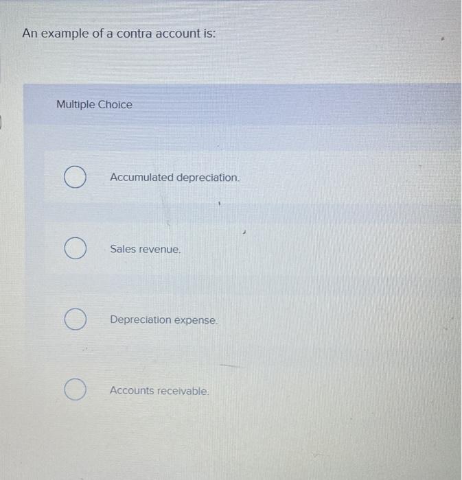 Solved An example of a contra account is: Multiple Choice | Chegg.com