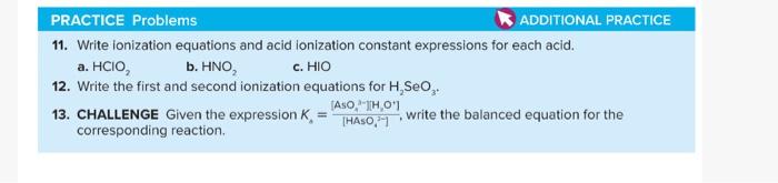 Solved 11. Write ionization equations and acid ionization | Chegg.com
